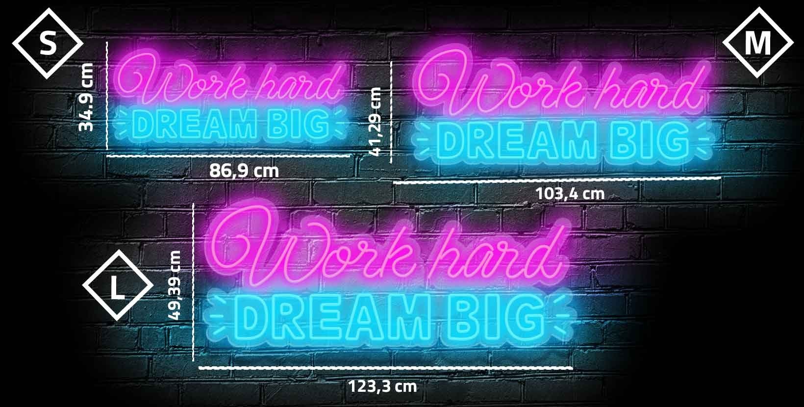 Neón Work Hard Dream Big | Neon flex con frase
