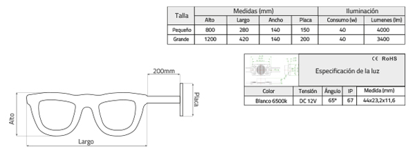 Banderola luminosa moderna para tienda de gafas